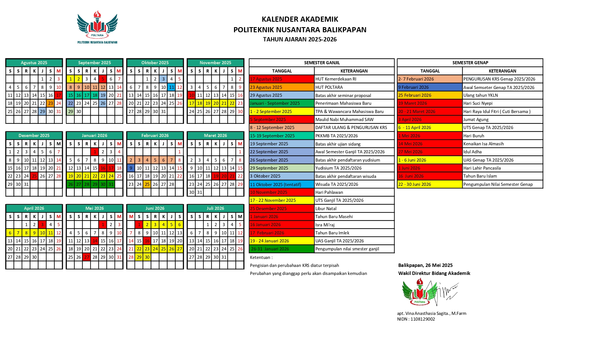 KALENDER AKADEMIK - Politeknik Nusantara Balikpapan